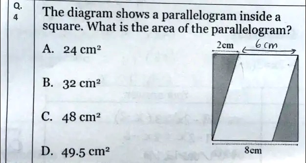 Q. 4 The diagram shows a parallelogram inside a square. What is the ...