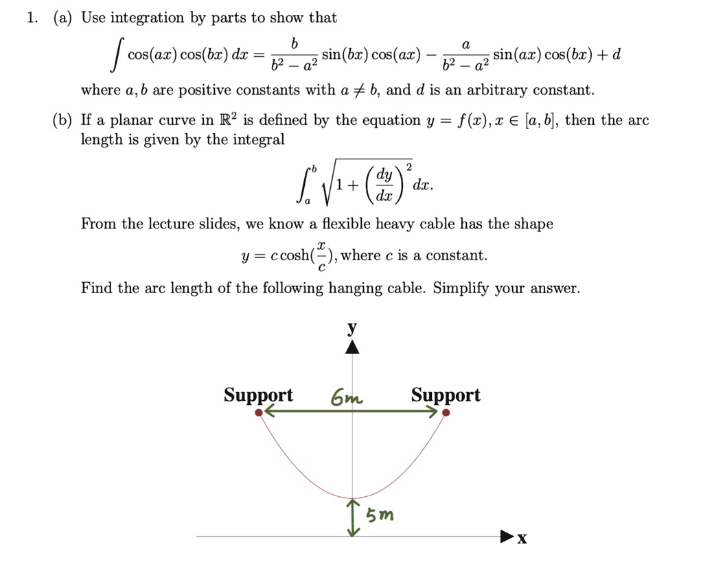 SOLVED: 1. (a) Use integration by parts to show that b cos(ax) cos(bx) dx = ax sin(ax) cos(bx ...
