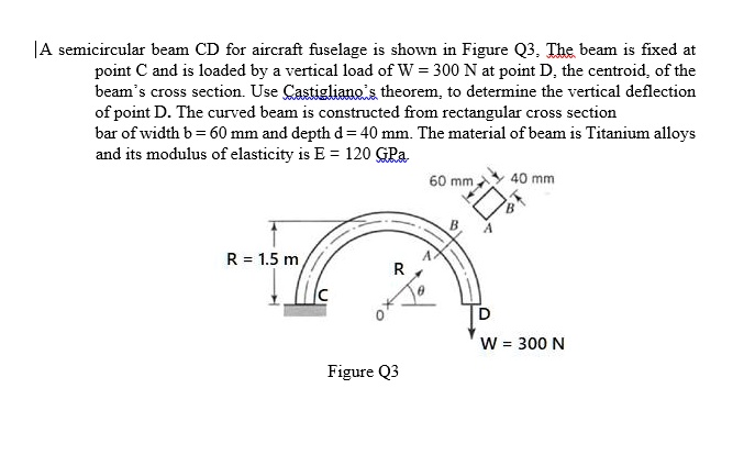 A semicircular beam CD for aircraft fuselage is shown in Figure Q3, The ...