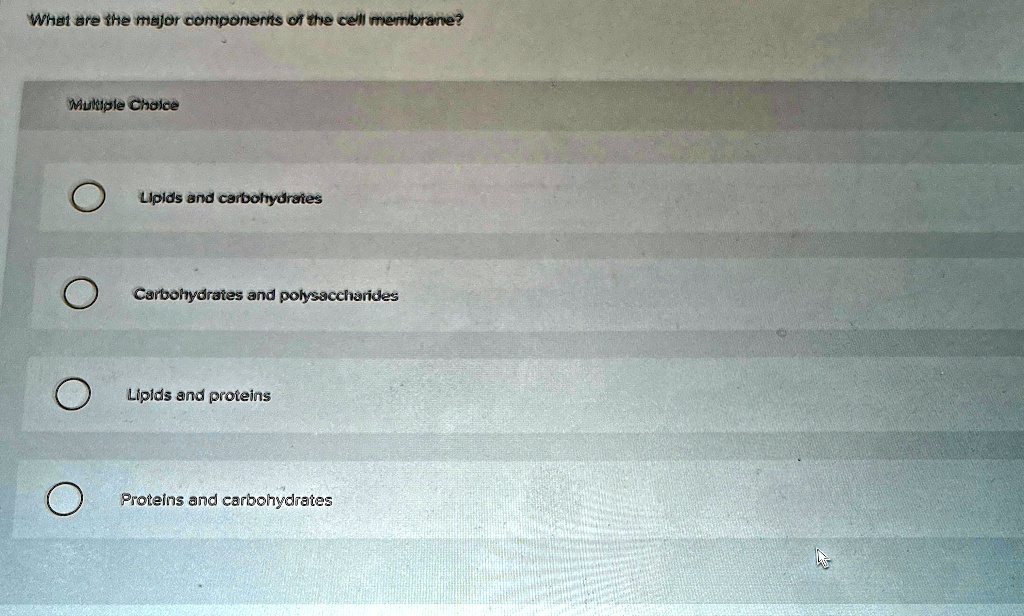 What are the major components of the cell membrane? Multiple Choice ...