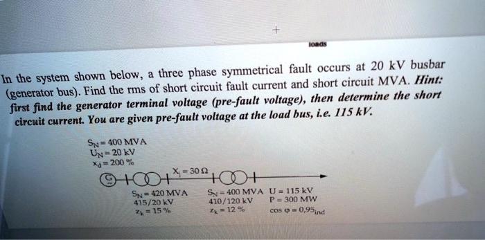 in the system shown belowa three phase symmetrical fault occurs at 20 kv busbar generator ...