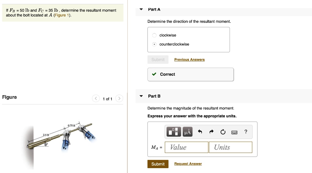 SOLVED: If Fg=50 lb and Fc=35 lb, determine the resultant moment about ...