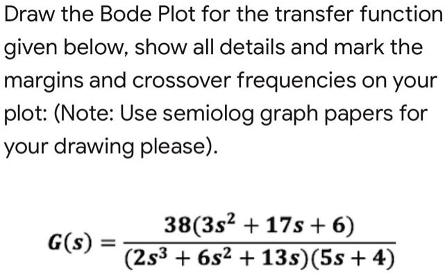 SOLVED: please quikly Draw the Bode Plot for the transfer function given below, show all details ...