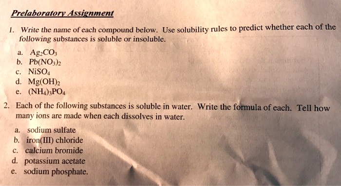 SOLVED: Prelaboratory Assignment Write the name of each compound below ...