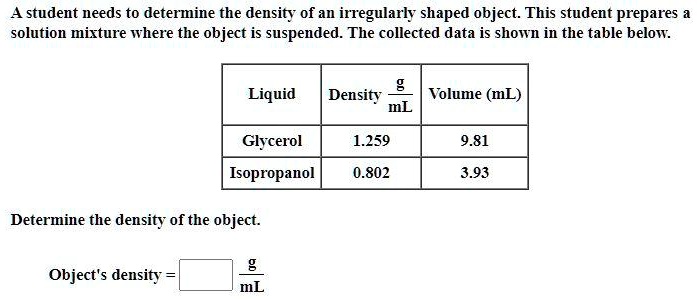SOLVED: A student needs to determine the density of an irregularly ...