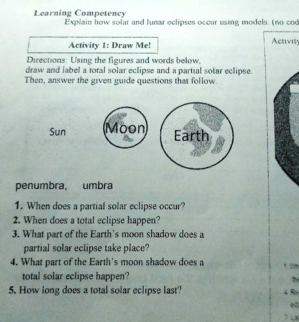 Learning Competency Explain how solar and lunar eclipses occur using ...