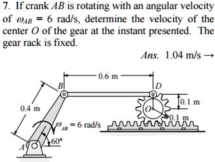 7. If crank AB is rotating with an angular velocity of ωAB