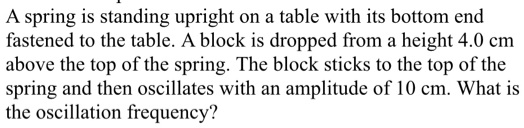 a spring is standing upright o a table with its bottom end fastened to ...