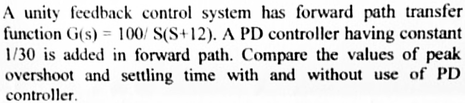 A unity feedback control system has forward path transfer...