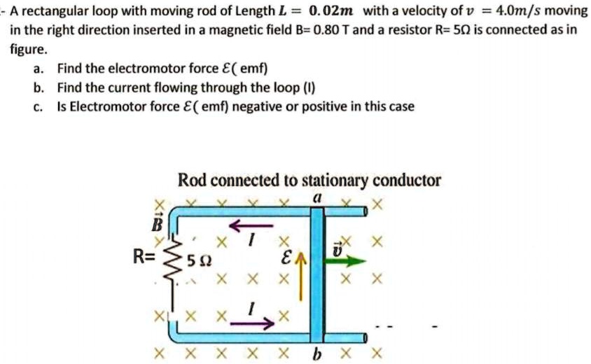 SOLVED: rectangular loop with moving rod of Length L = 0.02m with a ...
