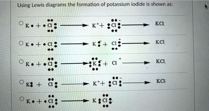 SOLVED: Using Lewis diagrams, the formation of potassium iodide is ...