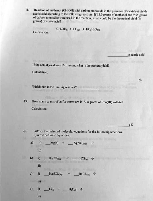18 reaction of methanol ch3oh with carbon monoxide in the presence of a ...