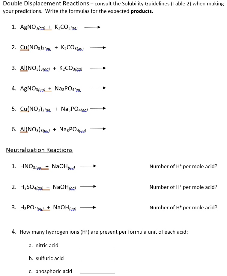 texts double displacement reactions consult the solubility guidelines ...