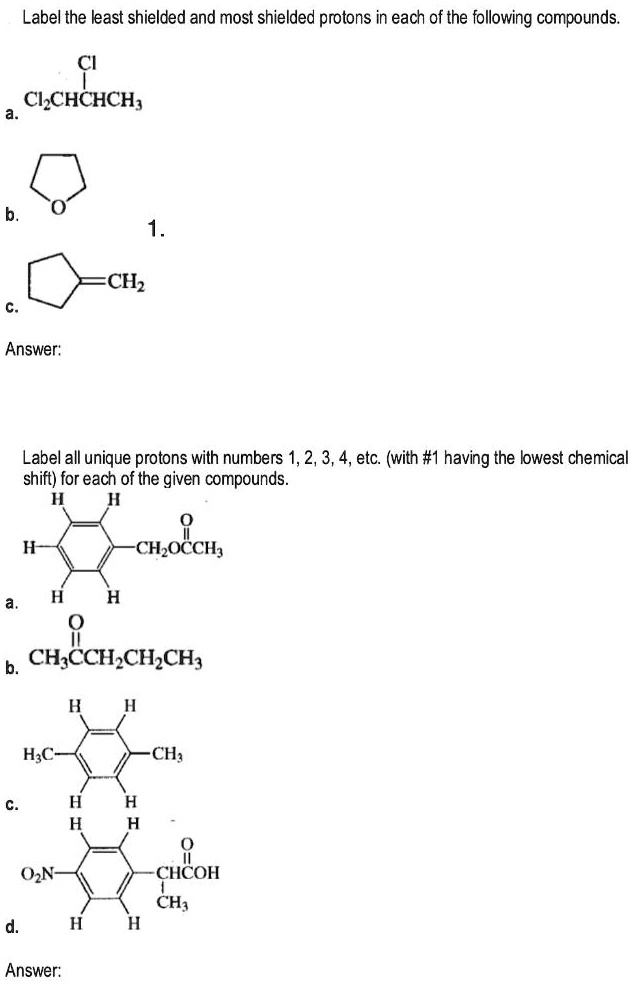 label the least shielded and most shielded protons in each of the ...