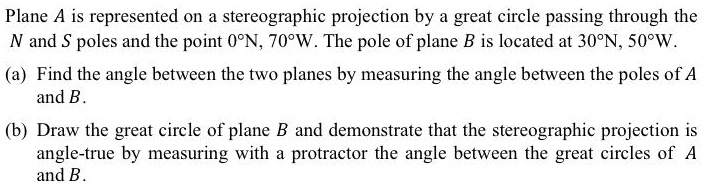 Plane A is represented on a stereographic projection by a great circle ...
