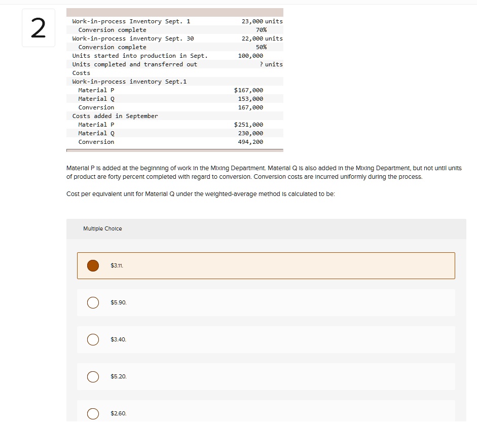 SOLVED: Work-in-process Inventory Sept. 1 2 Conversion complete Work-in ...