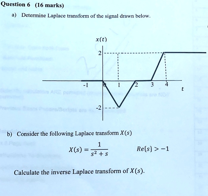 Question 6 (16 marks) a) Determine Laplace transform of the signal drawn below. x(t) 2 -1 1 2 3 ...