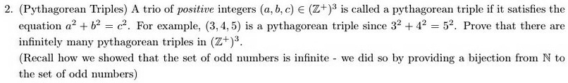 SOLVED:(Pythagorean Triples) ^ trio of positive integers (a,b,c) € (Z+ ...