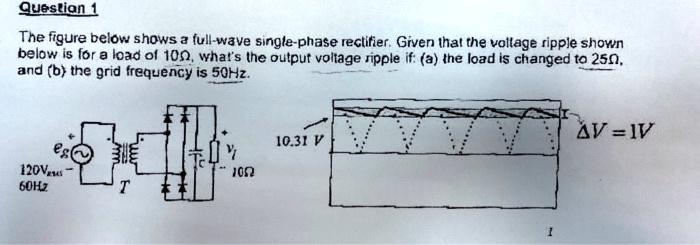 Question 1 The figure below shows a full-wave single-phase rectifier. Given that the voltage ...