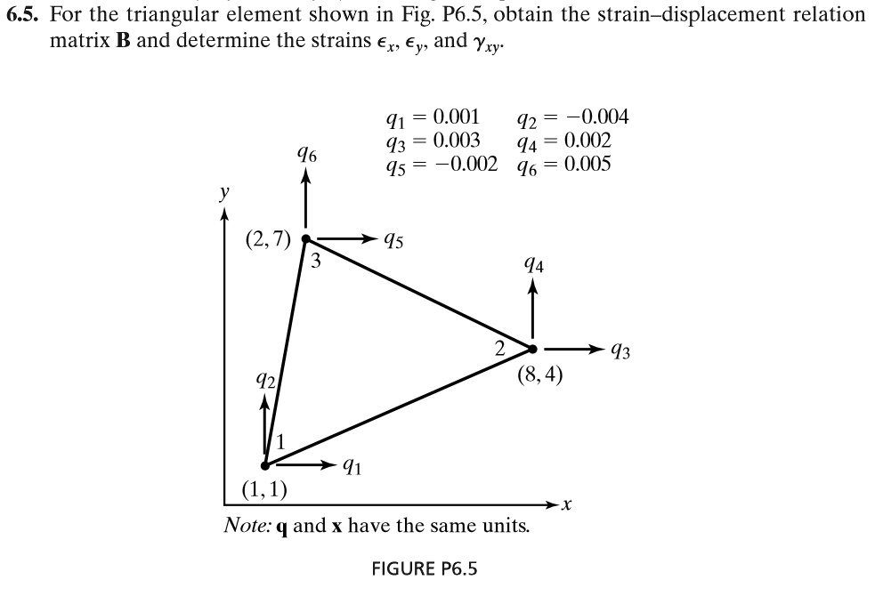 [GET ANSWER] 6.5. For the triangular element shown in Fig. P6.5, obtain ...