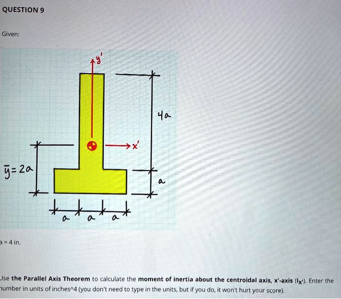 SOLVED:QUESTION 9 Given: Ya I= 2a Jse the Parallel Axis Theorem to ...