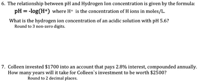 the relationship between ph and hydrogen ion concentration is given by ...