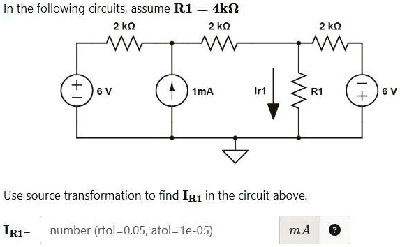 SOLVED: In the following circuits, assume R1 = 4kÎ©, R2 = 2kÎ©, R3 = 2kÎ©, and V = 2kV. Use ...