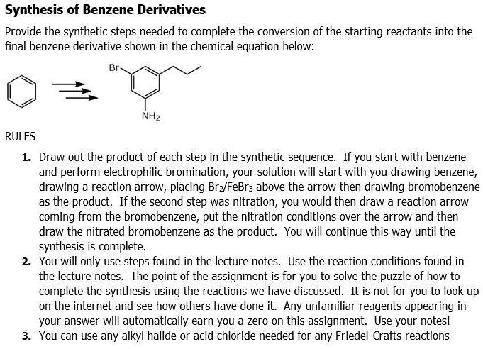 SOLVED: Synthesis of Benzene Derivatives Provide the synthetic steps ...