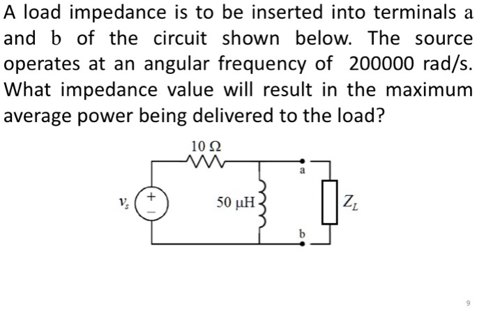A load impedance is to be inserted into terminals a and b of the circuit shown below. The source ...