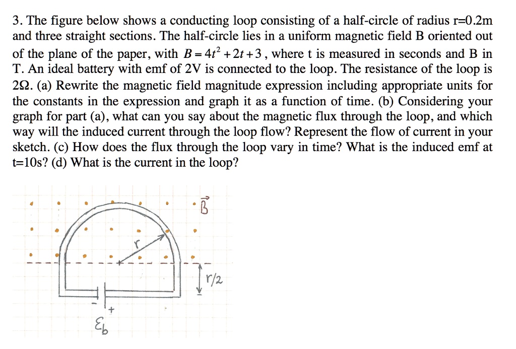 SOLVED: 3. The figure below shows a conducting loop consisting of a half-circle of radius r=0.2m ...