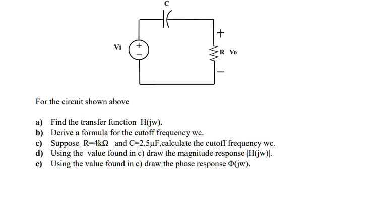 C + Vi + R Vo For the circuit shown above a) Find the transfer function ...
