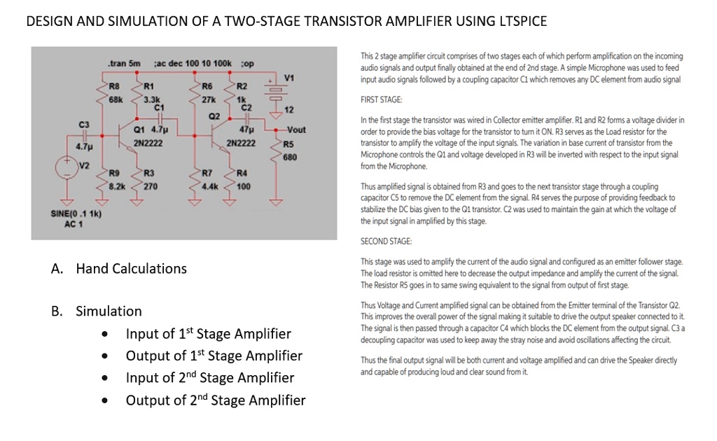 SOLVED: DESIGN AND SIMULATION OF A TWO-STAGE TRANSISTOR AMPLIFIER USING LTSPICE This 2-stage ...
