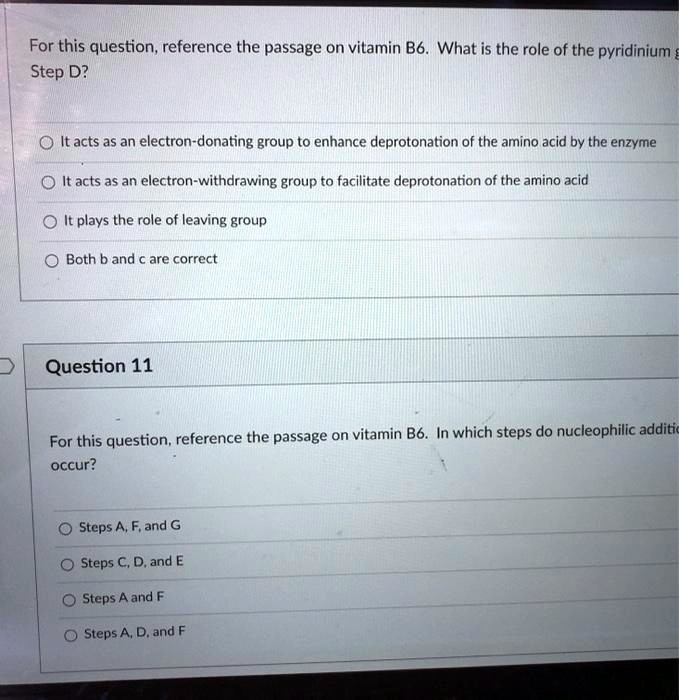 SOLVED: For this question, reference the passage on vitamin B6 What is ...