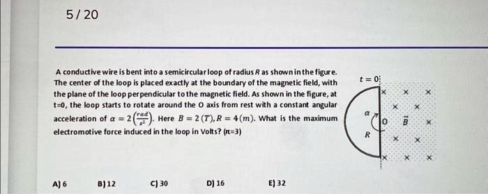 SOLVED: A conductive wire is bent into a semicircular loop of radius R as shown in the figure ...