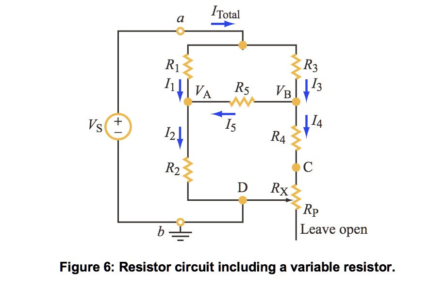 a ITotal R1 R3 I1 VA R5 VB I3 VS + -I5I4I2R4R2CDRxb- Rp Leave open Figure 6: Resistor circuit ...