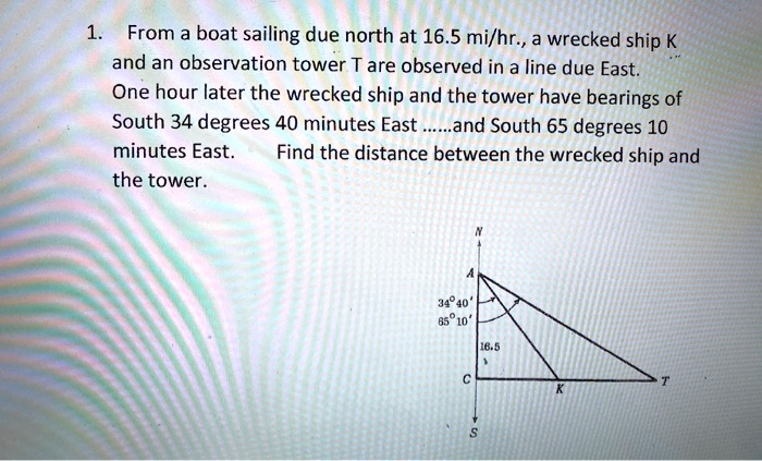 SOLVED: From a boat sailing due north at 16.5 mi/hr wrecked ship K and ...