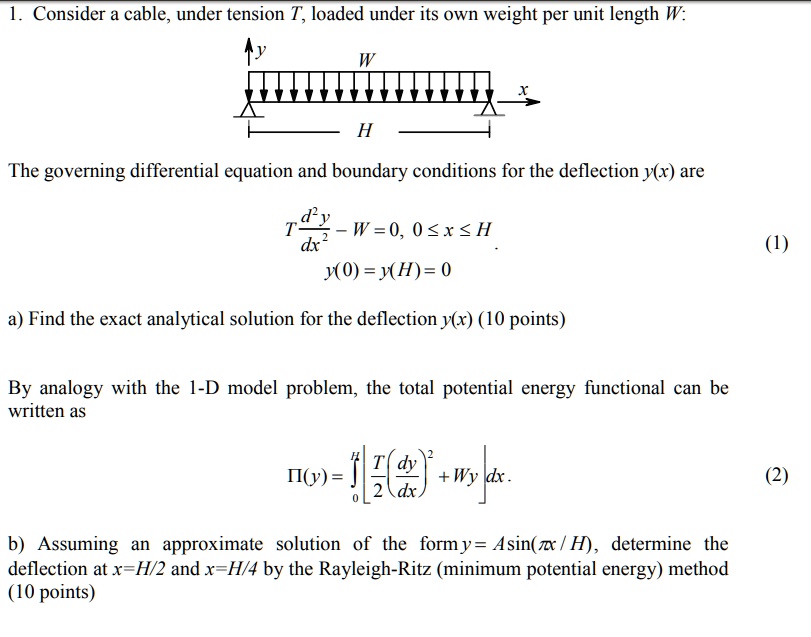 SOLVED: Consider a cable, under tension T, loaded under its own weight ...