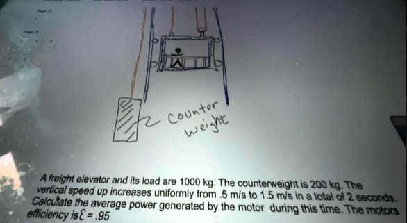 SOLVED: A freight elevator and its load are 1000 kg. The counterweight ...