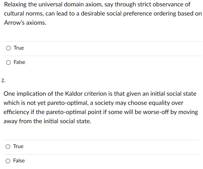 Relaxing the universal domain axiom, say through strict observance of ...