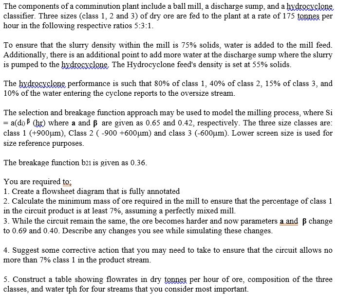 SOLVED: The components of a comminution plant include a ball mill, a ...