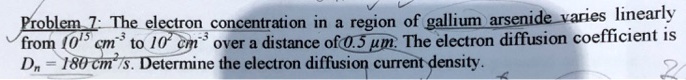 SOLVED: D.=180cm7s.Determine the electron diffusion current density.