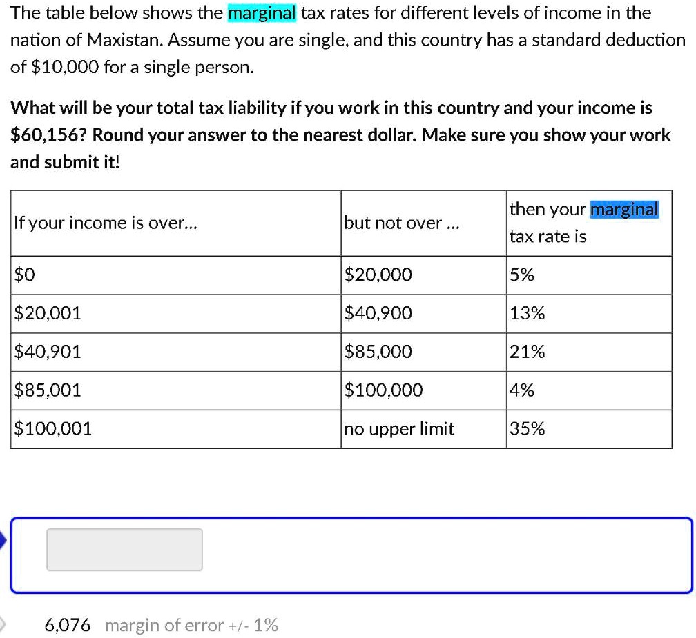 SOLVED: The table below shows the marginal tax rates for different ...