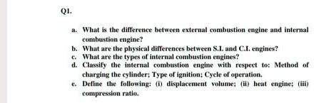 Q1. a. What is the difference between external combustion engine and ...