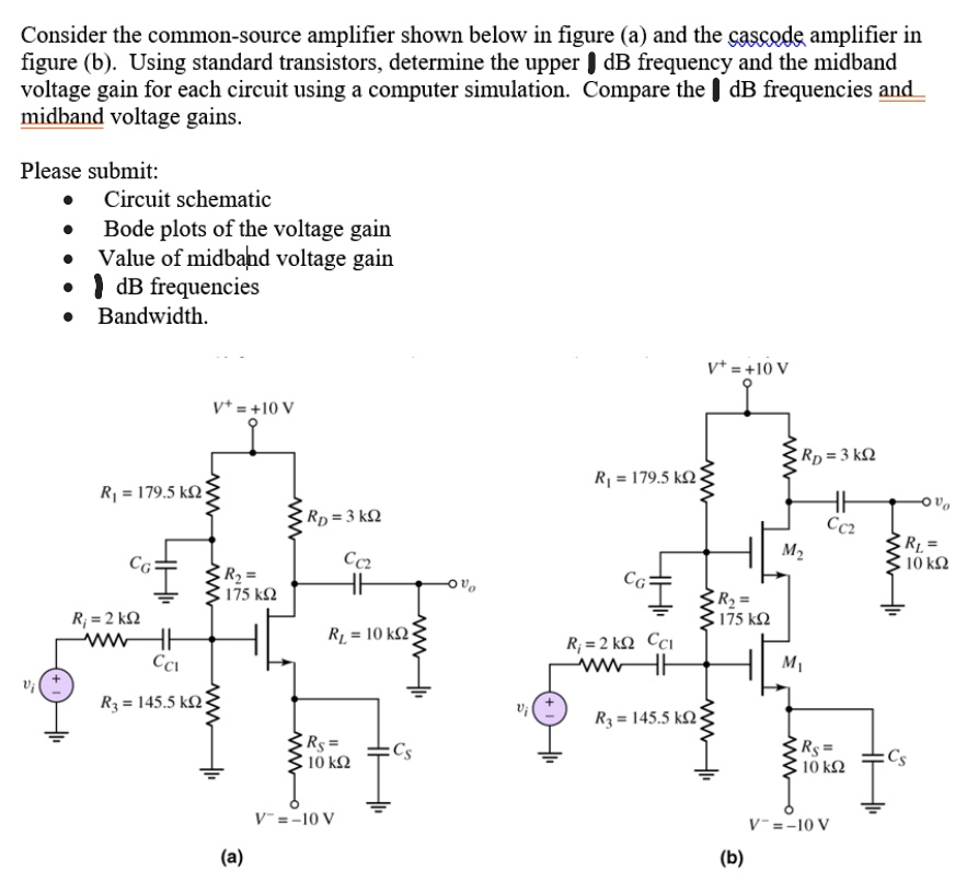 SOLVED: Texts: Consider the common-source amplifier shown below in figure (a) and the cascode ...