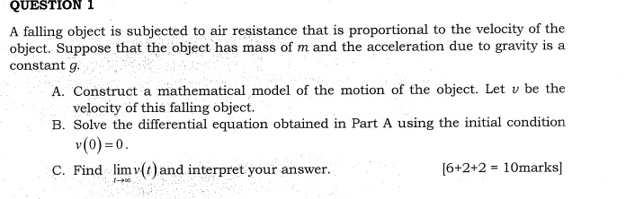 SOLVED: A falling object is subjected to air resistance that is ...