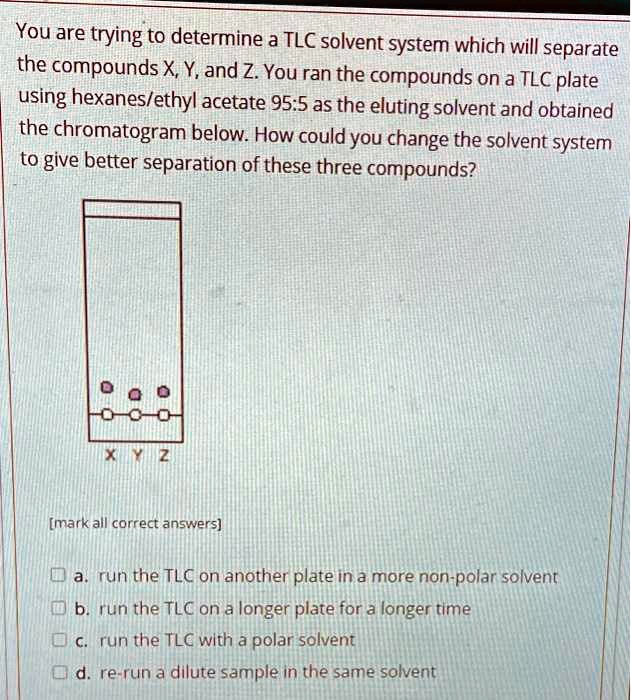 SOLVED: You are trying to determine a TLC solvent system which will ...