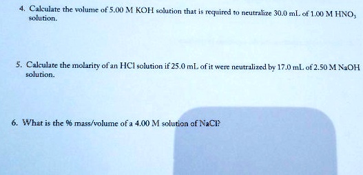 calculate the volume 50 m koh solution thar reqjuired neutralize 300 mlof 100 luton mhno ...