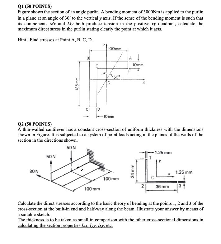 Q1 (50 POINTS) Figure shows the section of an angle purlin....