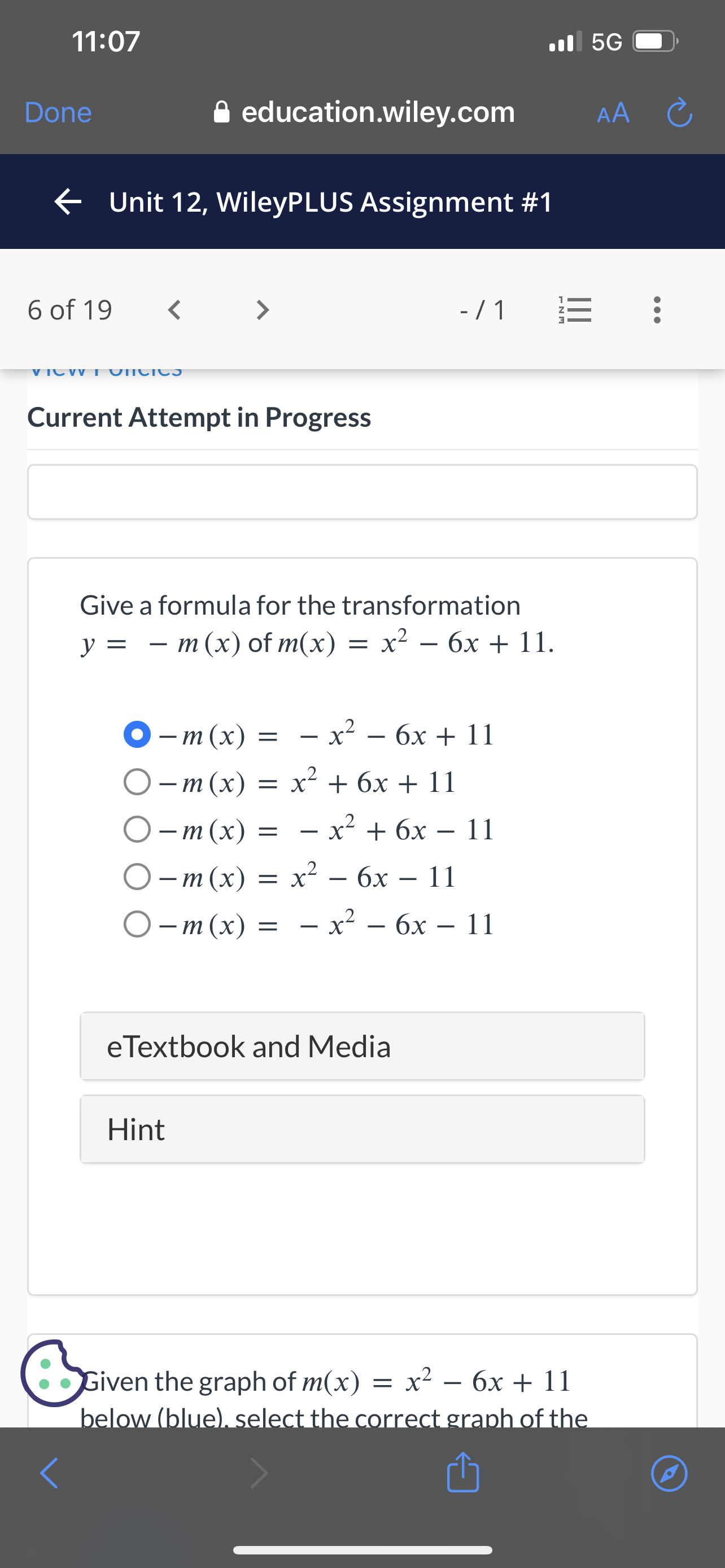 SOLVED: 11: 07 Done a education.wiley.com 5 G AA ← Unit 12, WileyPLUS Assignment #1 6 of 19 -/ 1 ...