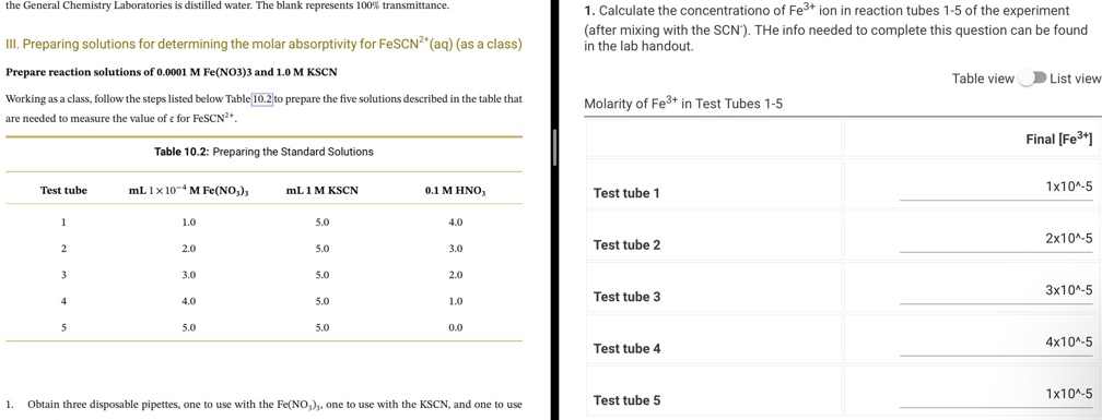 SOLVED: blank represents 100% transmittance. 1. Calculate the ...